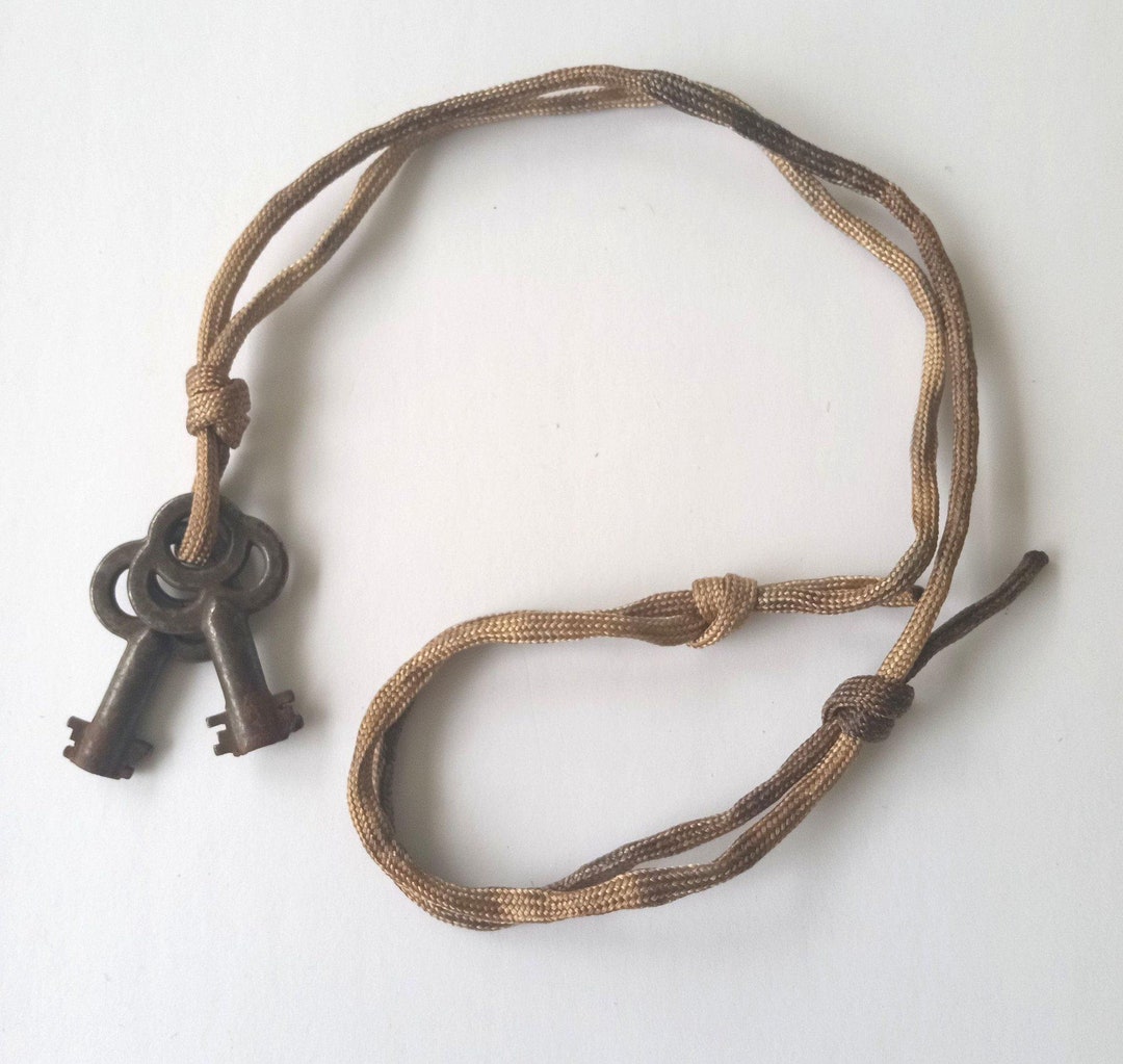 Authentic Vintage Two Skeleton Keys Pendant Rustic Faded Brown Cord ...