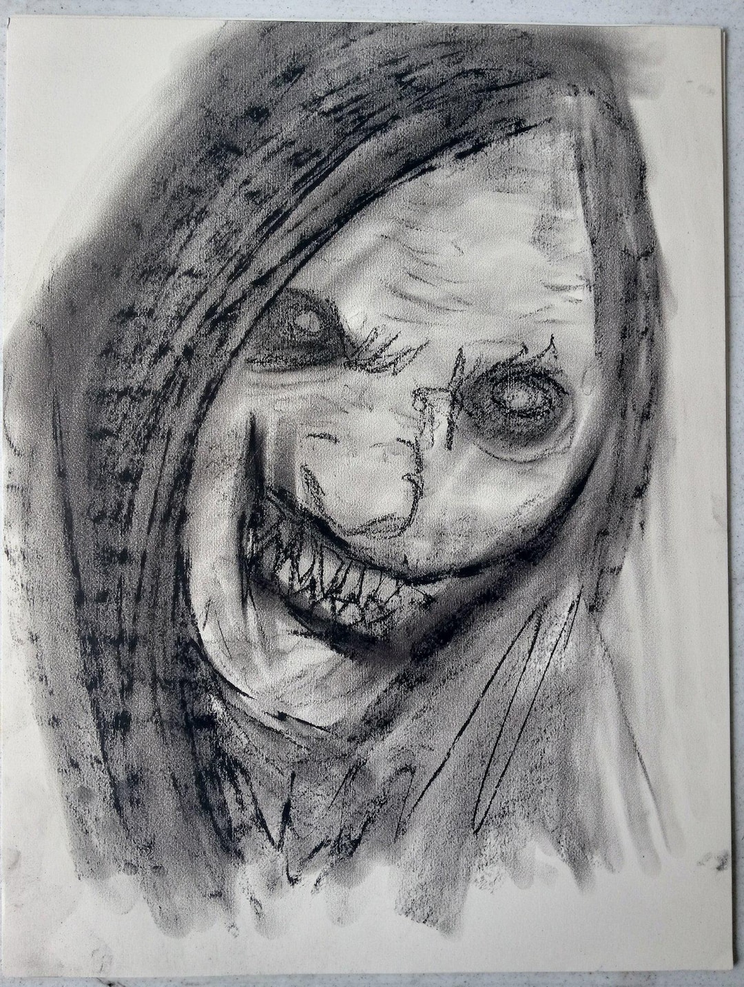 Creepy Portrait Charcoal Drawing, Original Dark Art Wall Art - Etsy