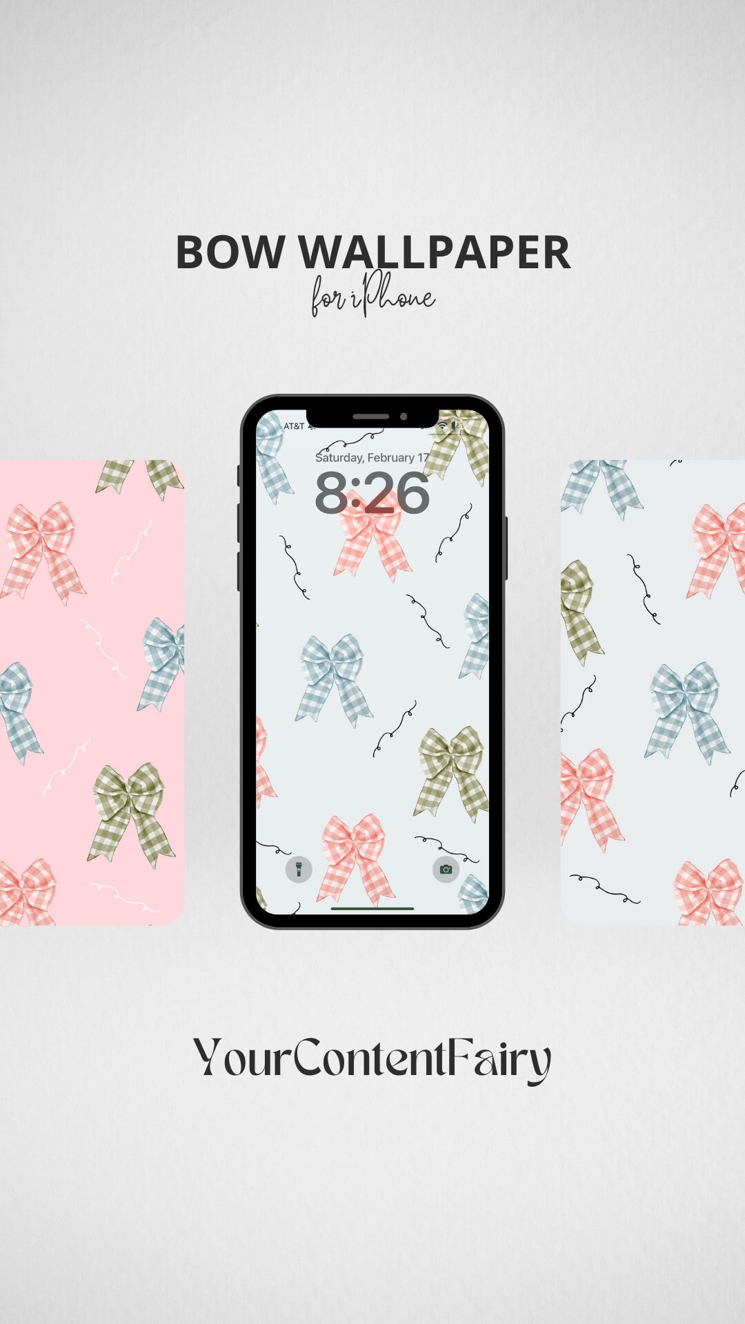Gingham Bow iPhone Wallpaper, Bow Wallpaper for Lockscreen, Digital ...