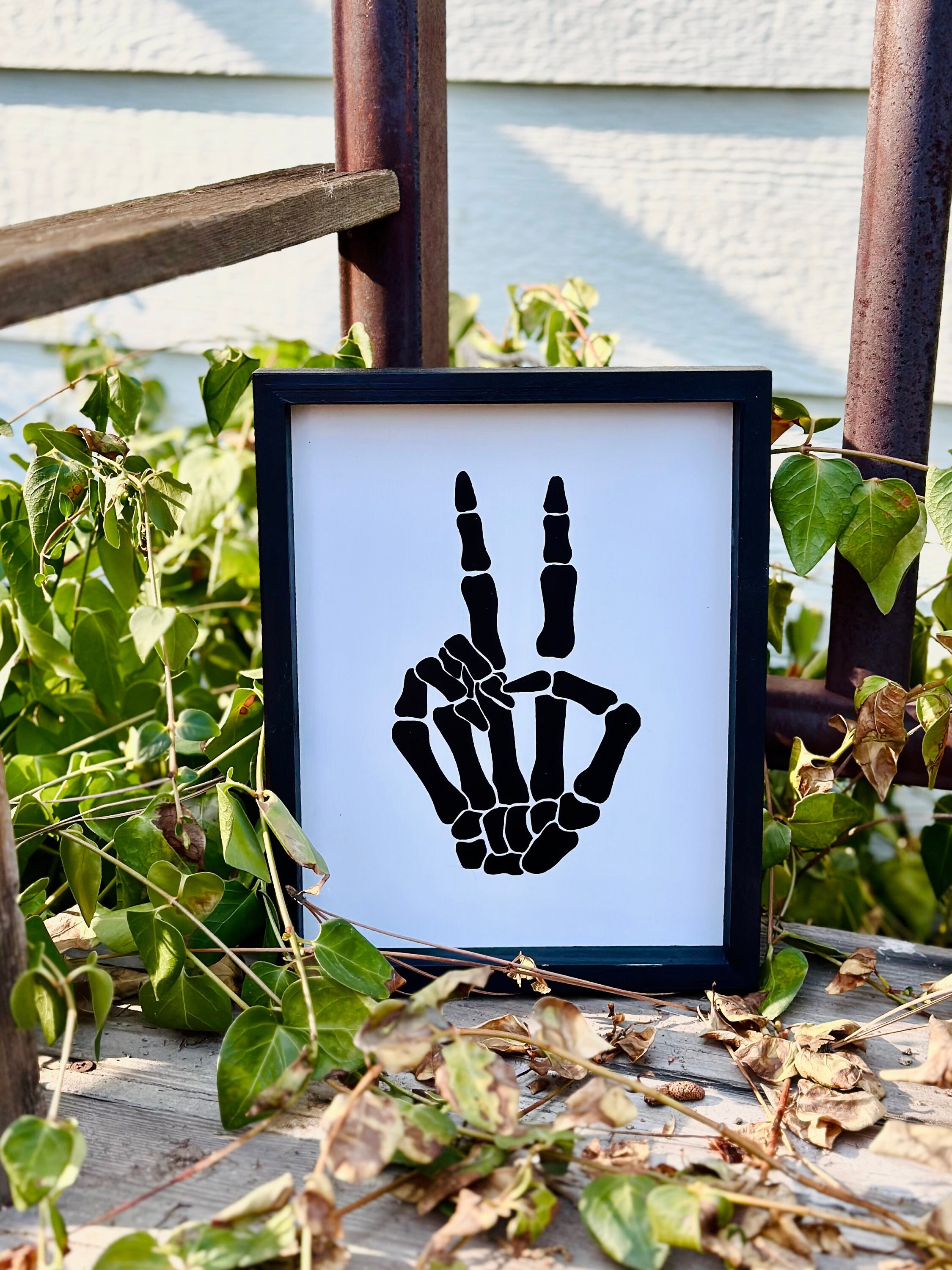 Peace Out Skeleton Hand Wooden Frame Home Decor 8x10 - Etsy