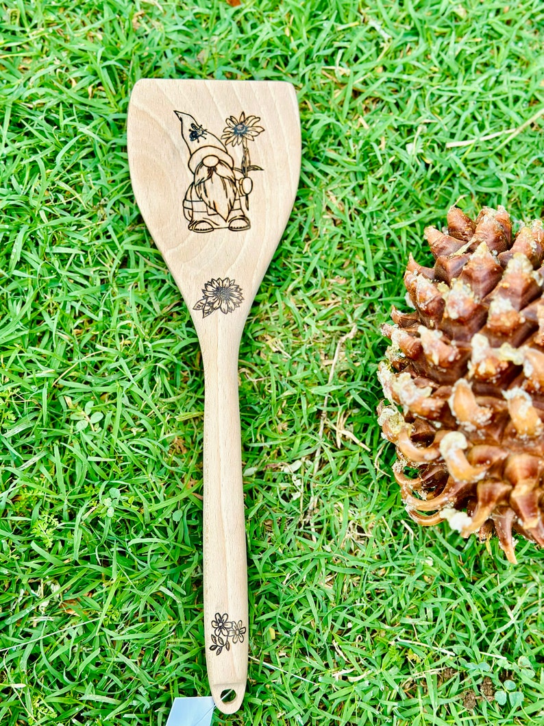 Wood Burned Gnome Holding Flower Design Kitchen Spatula - Etsy