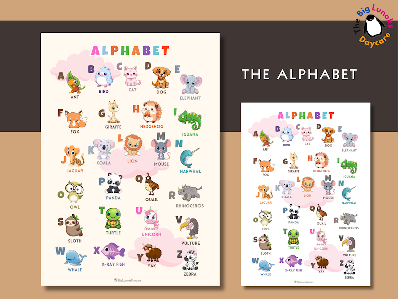 Educational Posters Animal Alphabet Poster Numbers Poster for ...