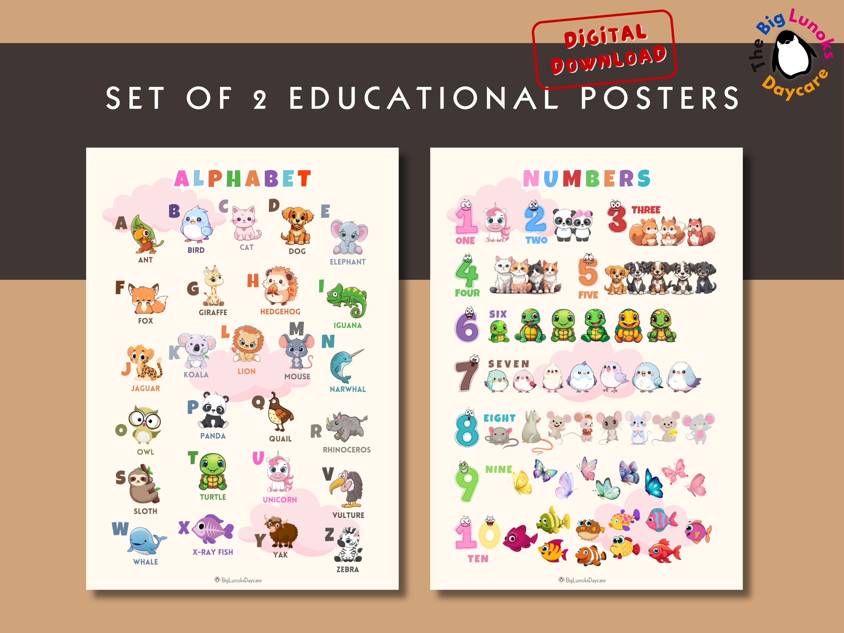 Educational Posters Animal Alphabet Poster Numbers Poster for ...