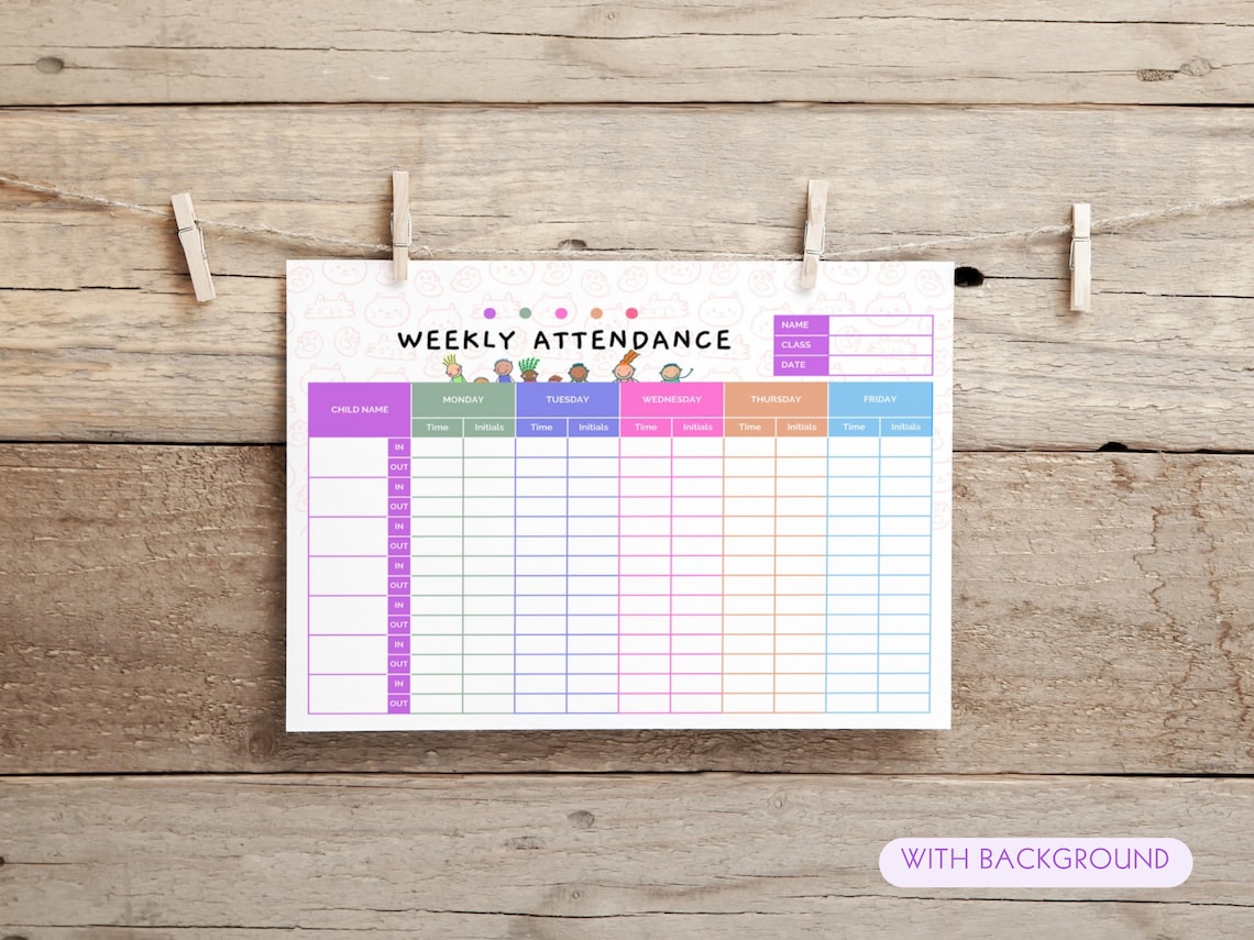 Daycare Sign in Sign Out Printable Attendance Sheet for Preschool ...