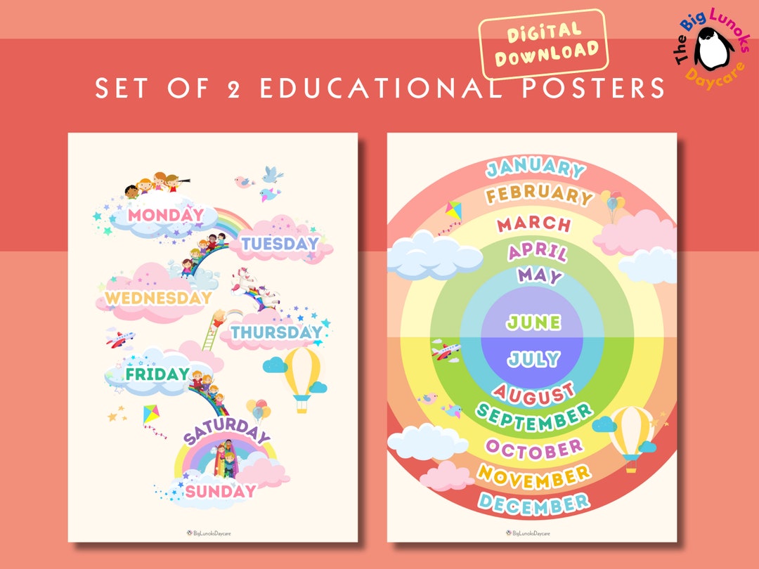 Days of the Week Poster Months of the Year Poster for Classroom Decor ...