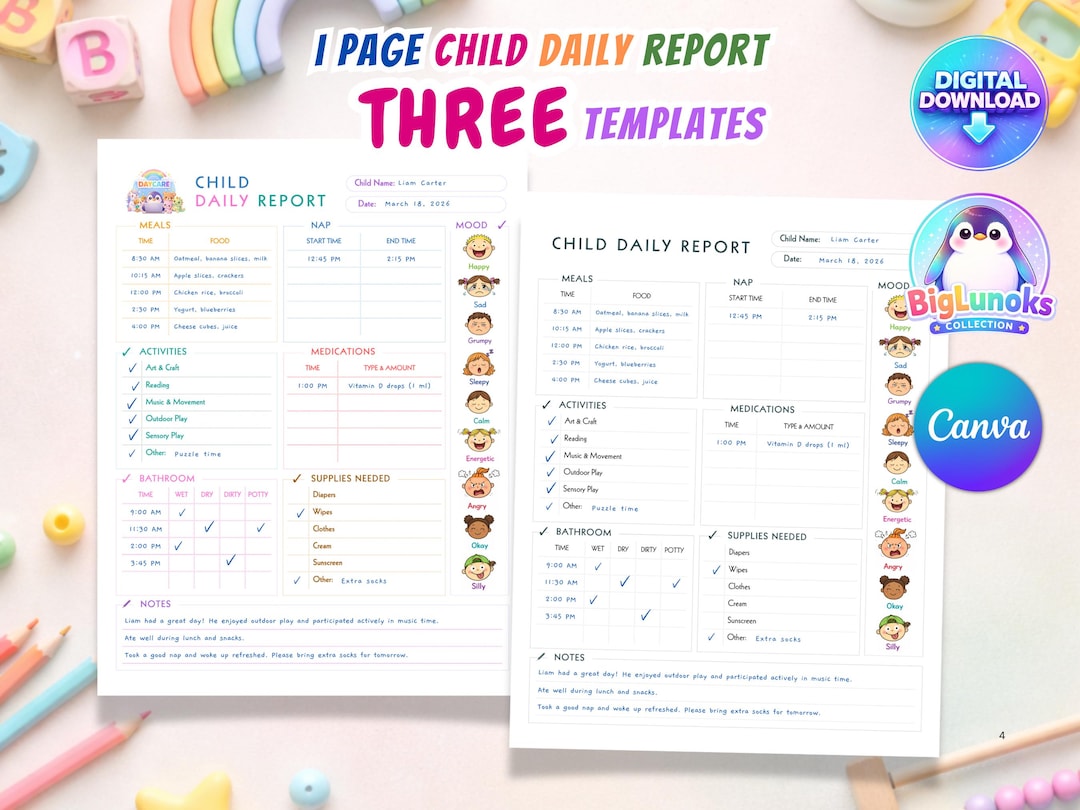 Child Daily Report Template Daycare Daily Sheet Preschool Report ...