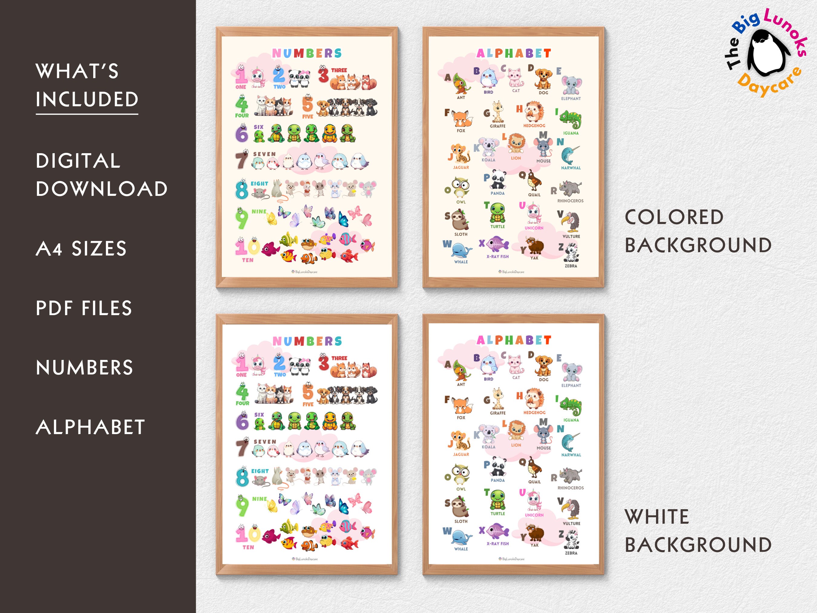 Educational Posters Animal Alphabet Poster Numbers Poster for ...