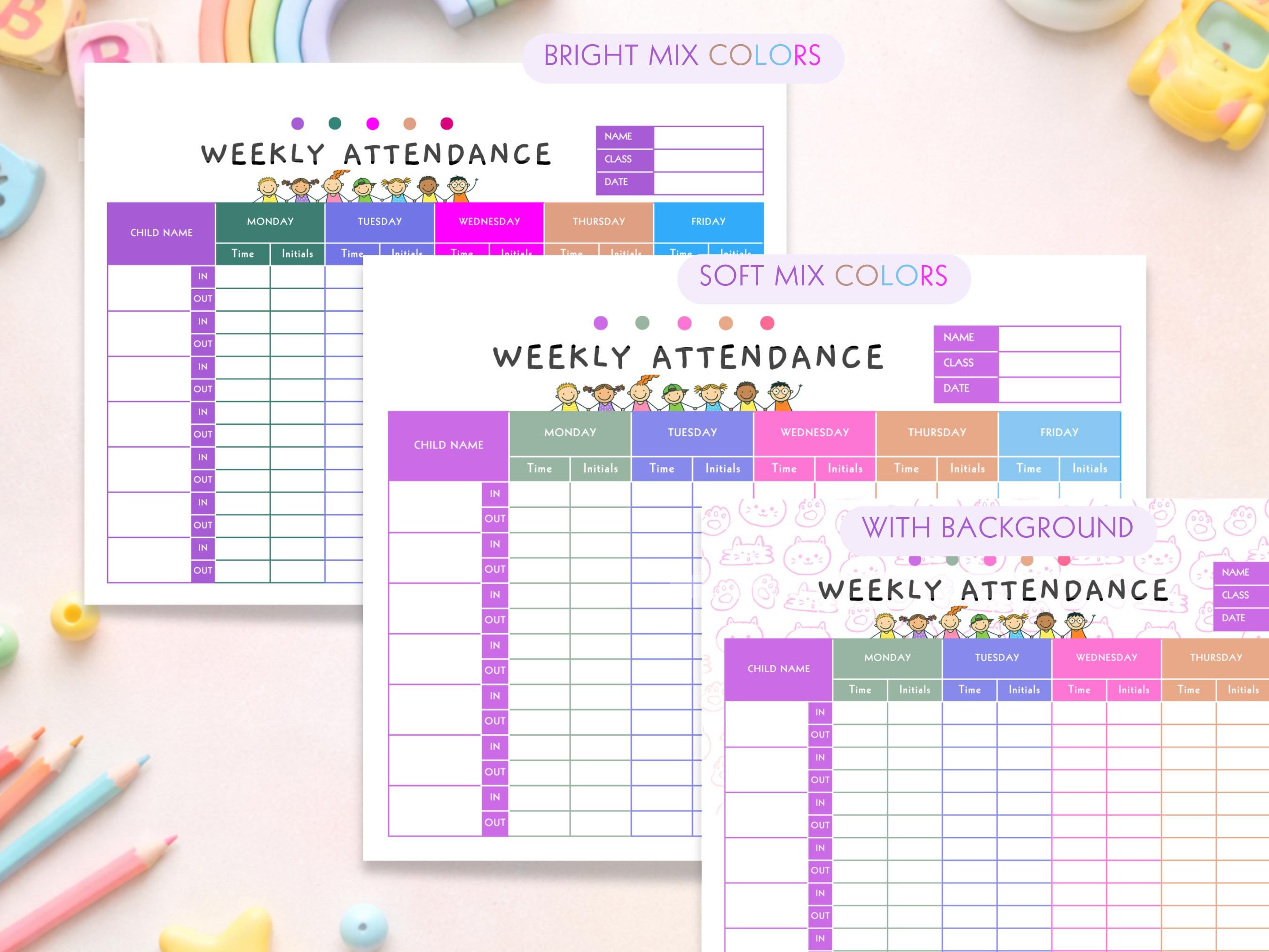 Daycare Sign in Sign Out Printable Attendance Sheet for Preschool ...