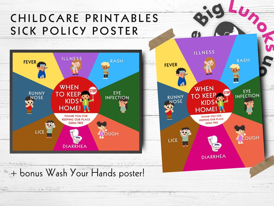 Daycare Sick Policy Poster, Kids Washroom Sign (PDF) - Etsy