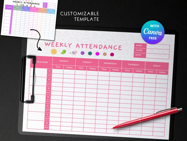 Daycare Sign in Sign Out Printable Attendance Sheet for Preschool ...