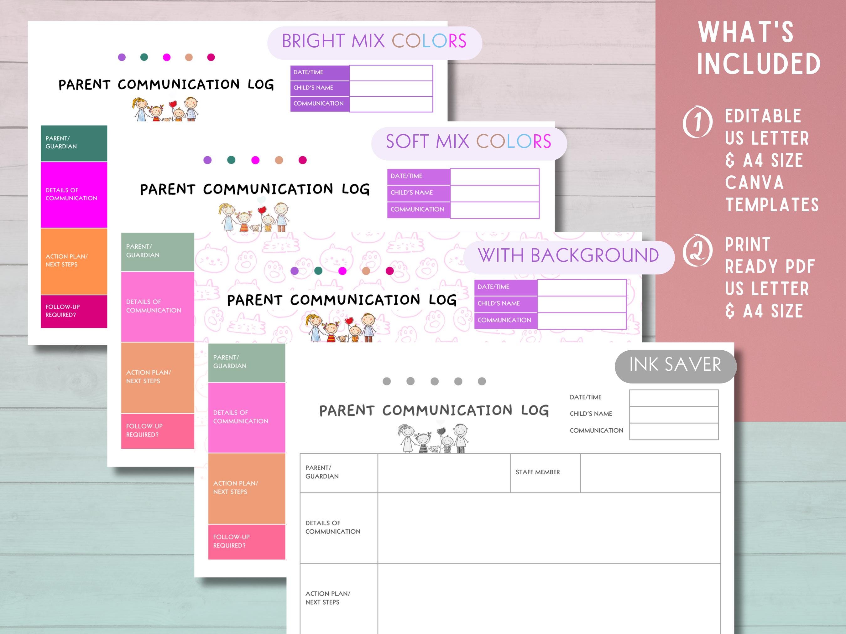 Printable Communication Log Teacher Parent Communication Form - Etsy