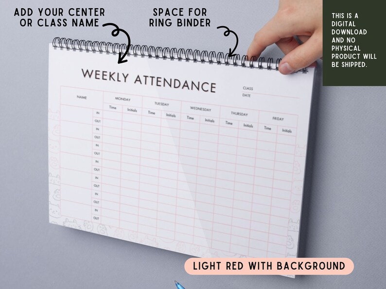 Printable Sign in and Sign Out Sheet for Daycare Weekly Attendance Log ...