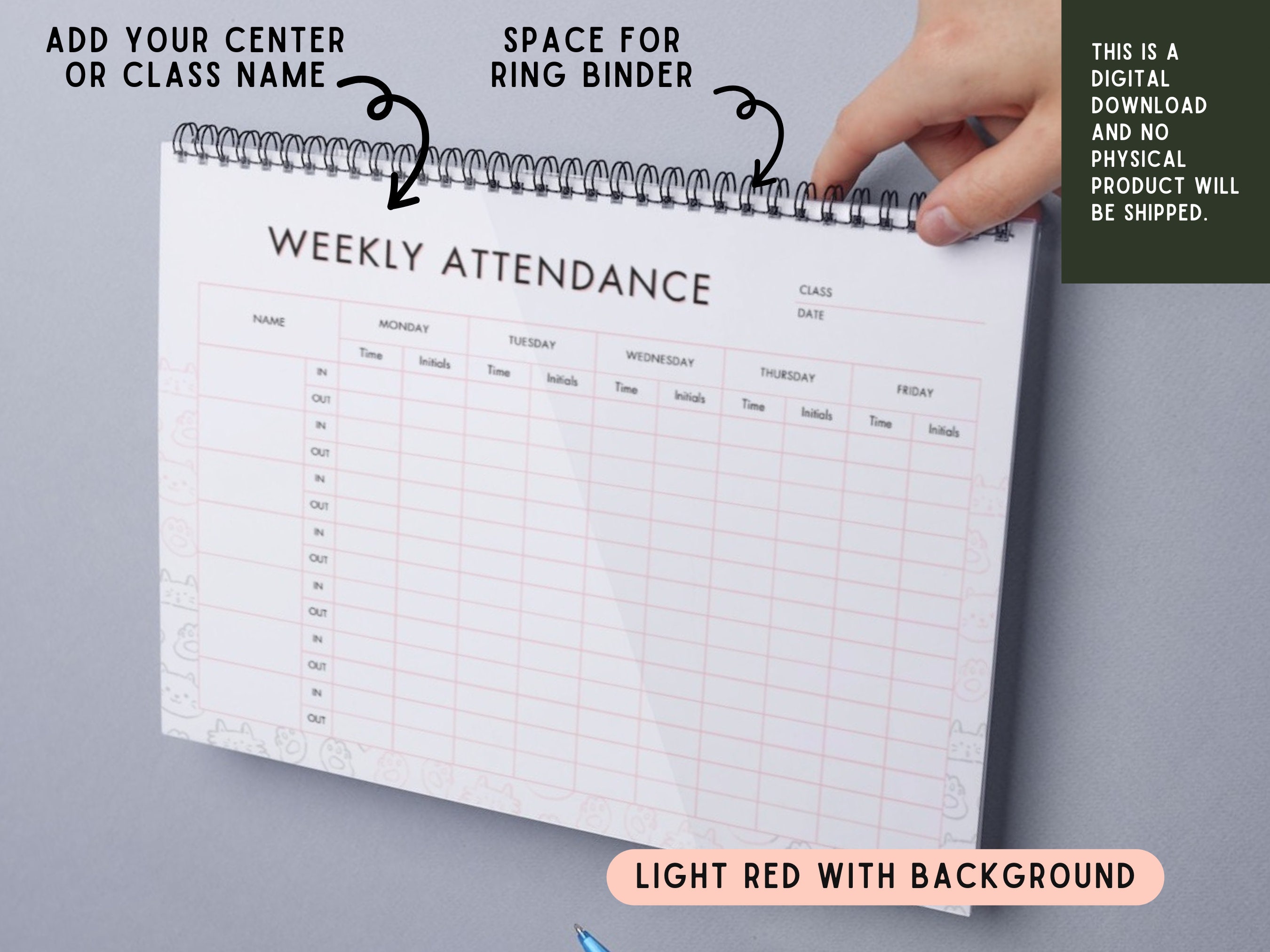 Printable Sign in and Sign Out Sheet for Daycare Weekly Attendance Log ...