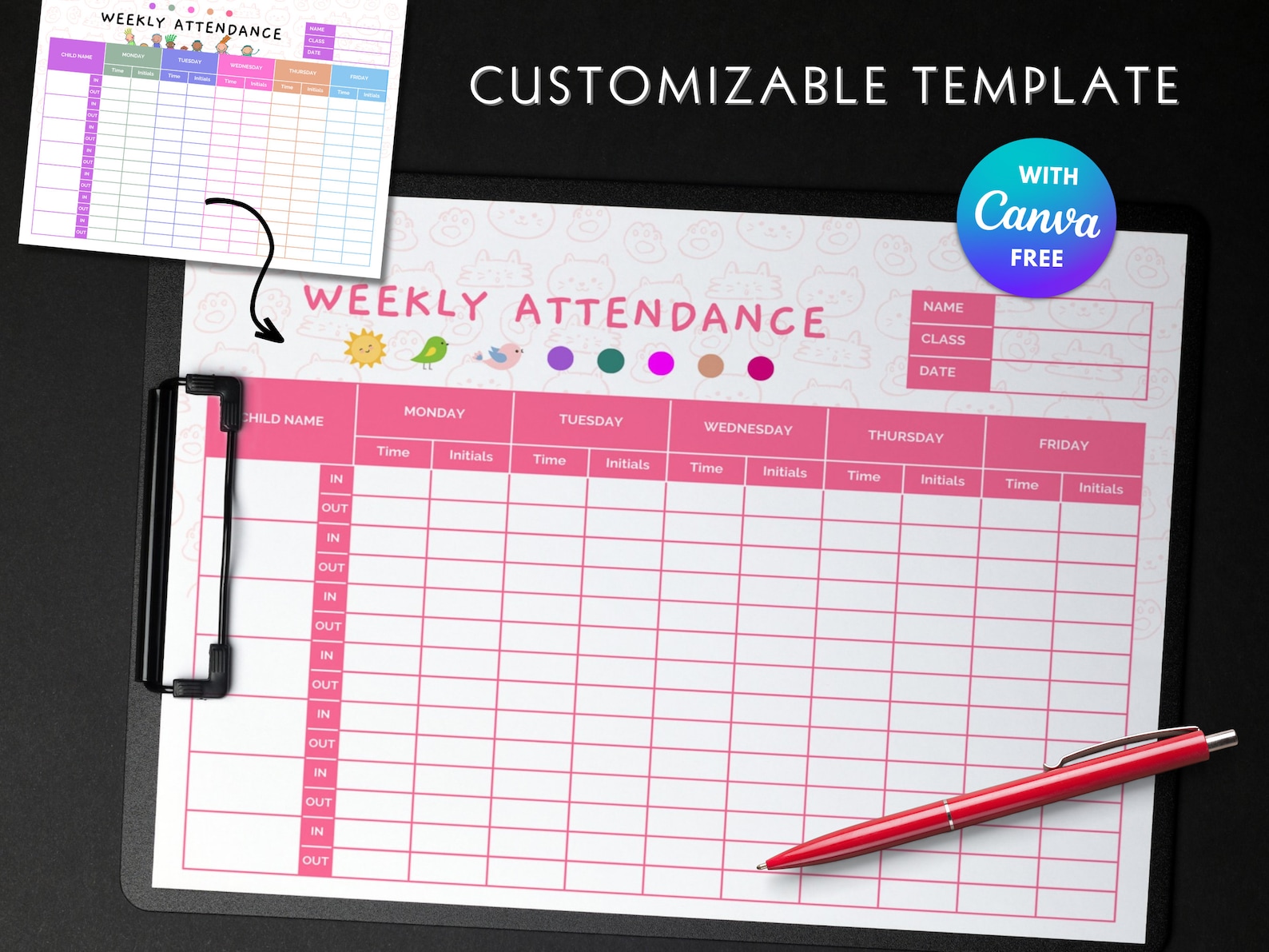 Daycare Sign in Sign Out Printable Attendance Sheet for Preschool ...
