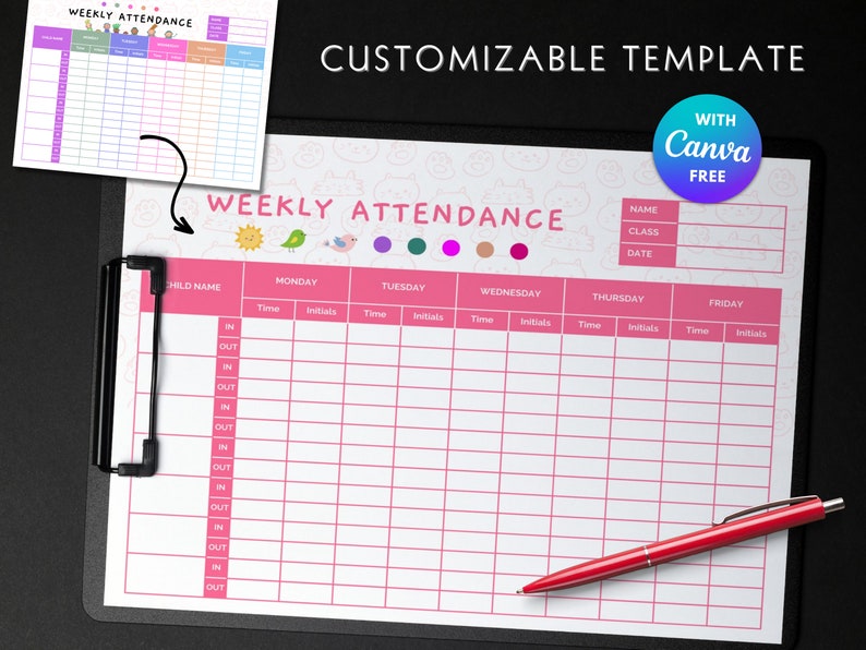 Daycare Sign in Sign Out Printable Attendance Sheet for Preschool ...