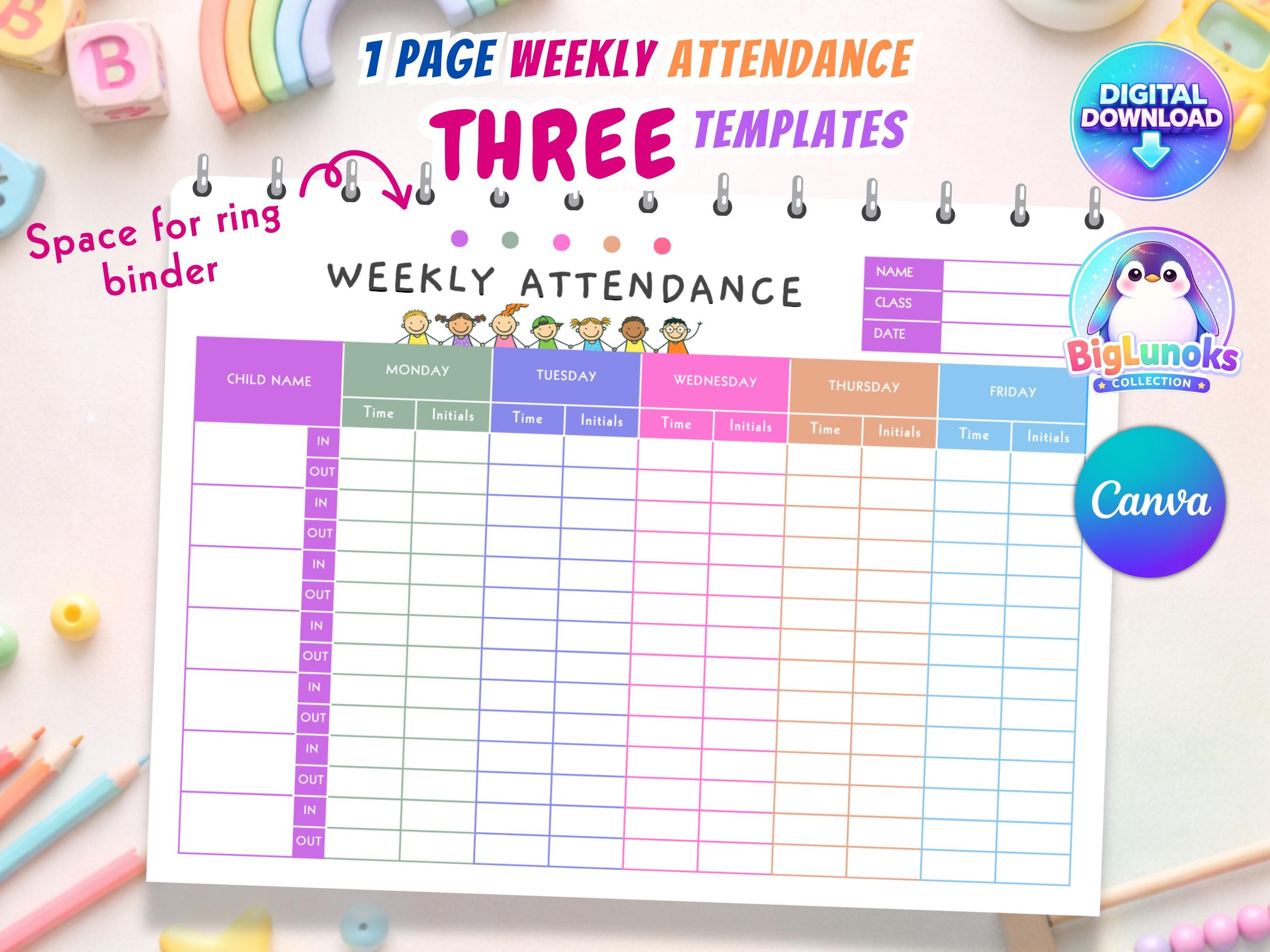 Daycare Sign in Sign Out Printable Attendance Sheet for Preschool ...