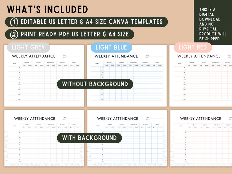 Printable Sign in and Sign Out Sheet for Daycare Weekly Attendance Log ...