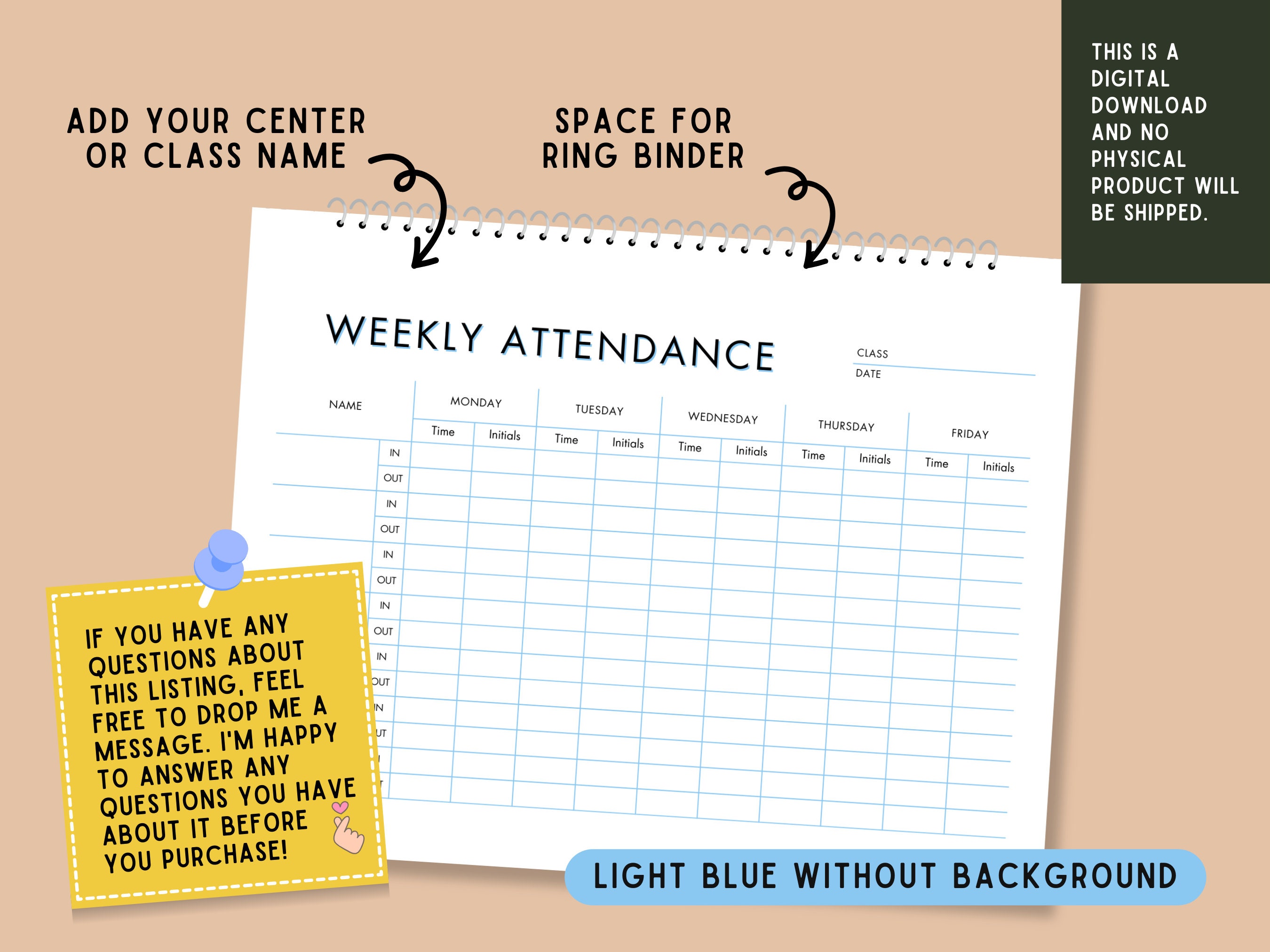Printable Sign in and Sign Out Sheet for Daycare Weekly Attendance Log ...