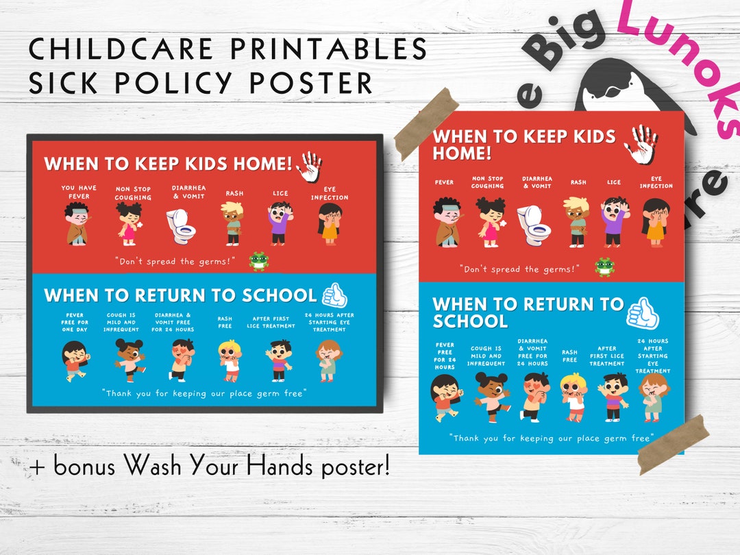 Childcare Sick Policy Poster, Wash Your Hands Sign (PDF) - Etsy