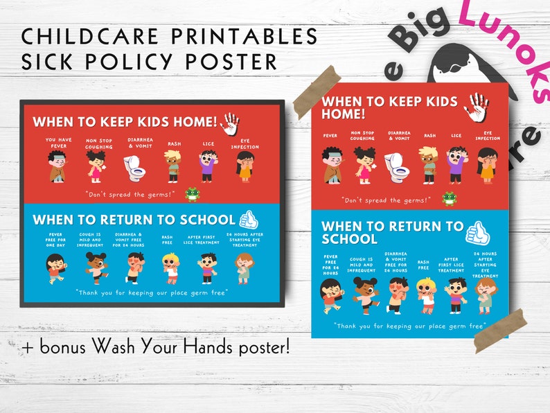 Children Poster Preschool Flyers Childcare Printable Signs Sick Policy ...