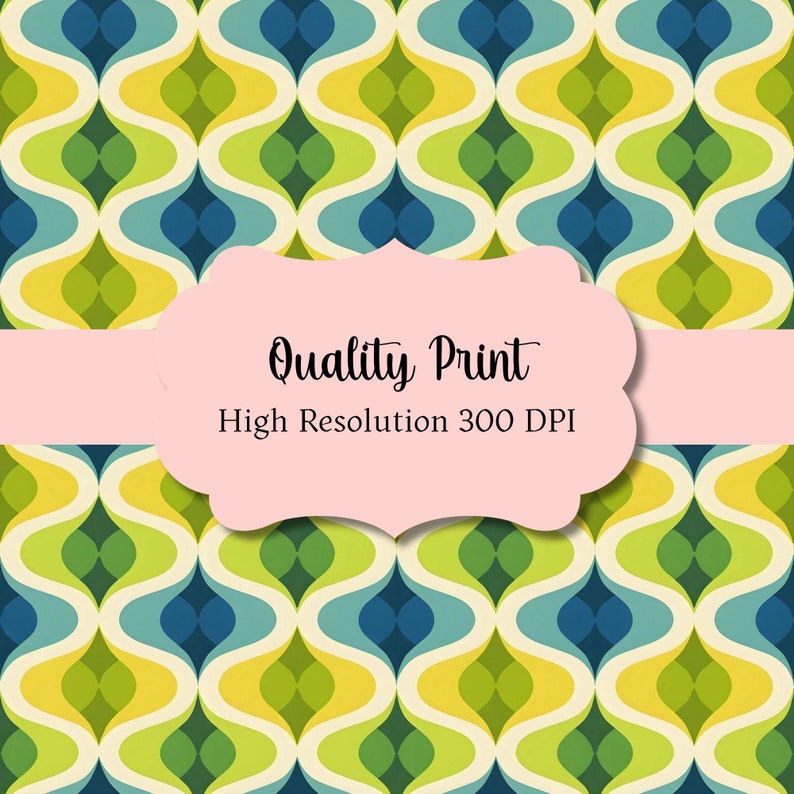 Retro Seamless Patterns Digital Paper Lime Green Blue Patterns Instant ...