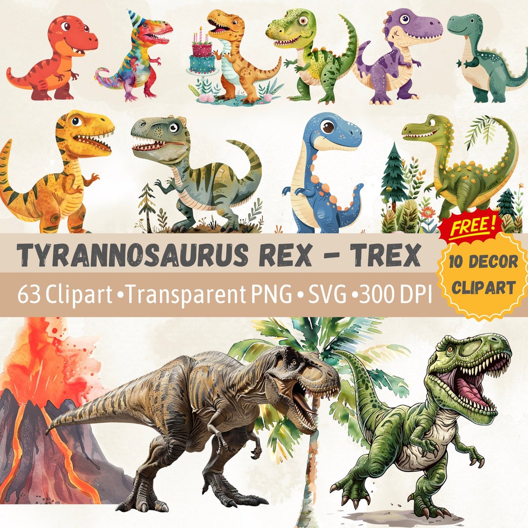 Tyrannosaurus Rex Trex Dinosaur Clipart Bundle Cute Dino Clip Art SVG ...