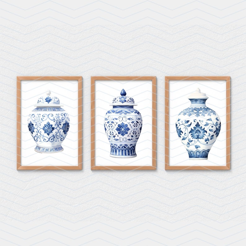 Chinoiserie Clipart Floral Chinoiserie Wall Art Blue and White Ginger ...
