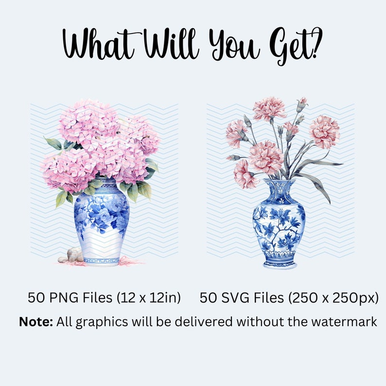 Chinoiserie Clipart Floral Chinoiserie Wall Art Flowers Blue White ...