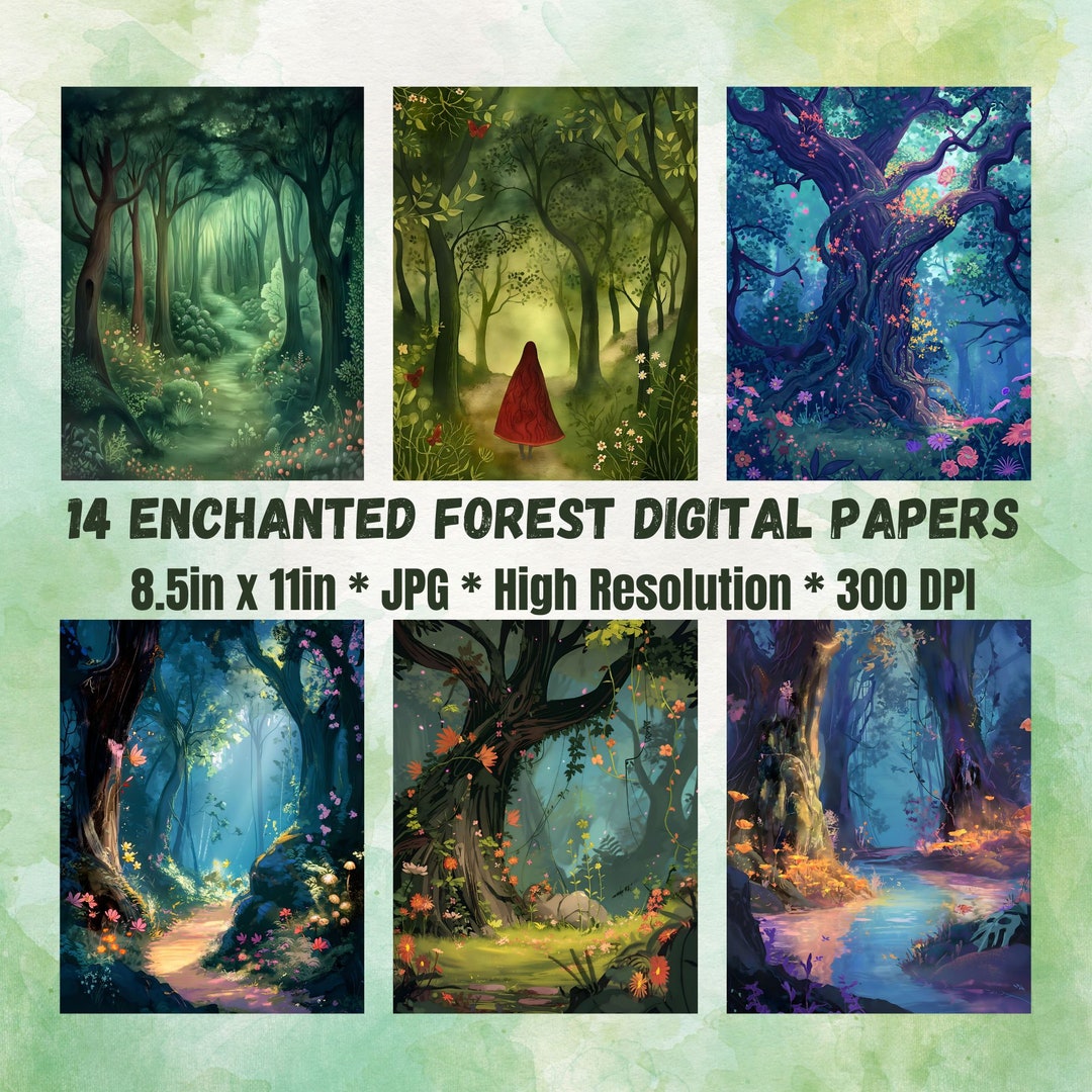 Enchanted Forest Digital Paper Magical Whimsical Forest Magical Fantasy ...