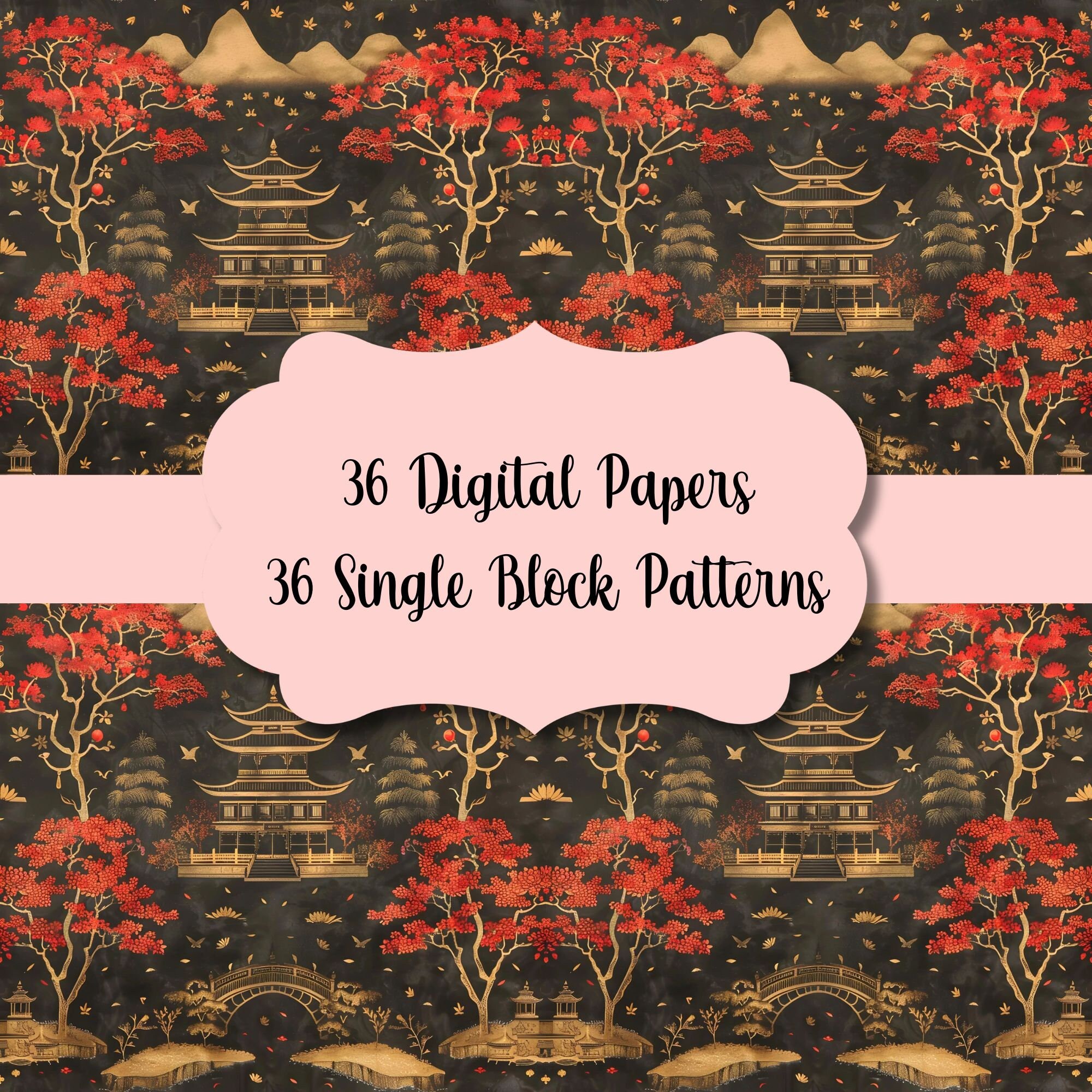 Gold Chinoiserie Patterns Vintage Floral Seamless Pattern Digital Paper ...