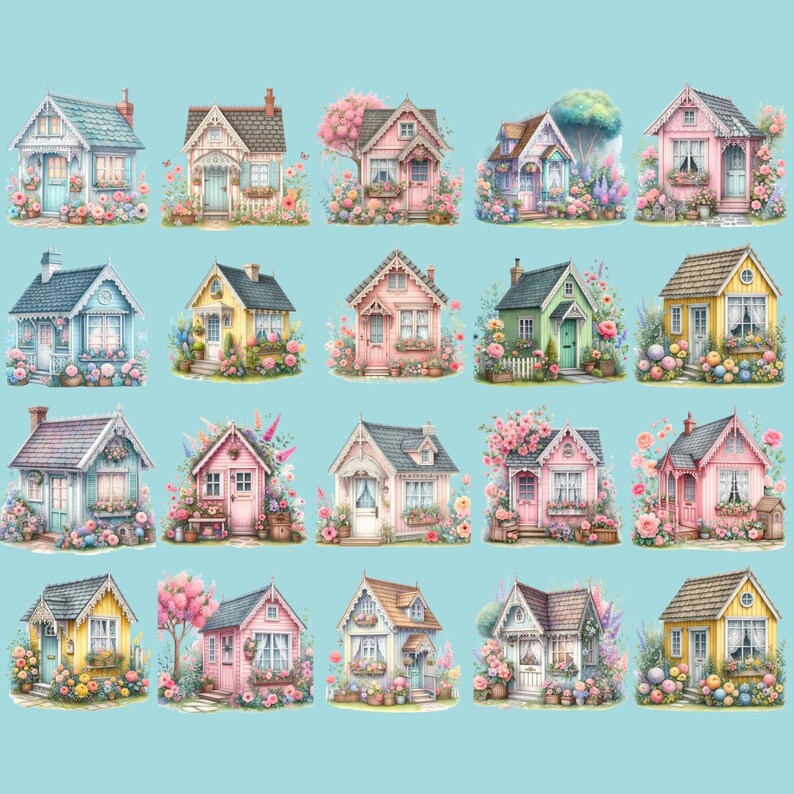 Whimsical Tiny Homes Watercolor English Cottage Cute House Clipart ...