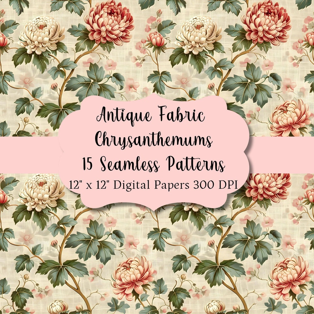 Chrysanthemum Vintage Digital Paper Pack Vintage Fabric Floral Seamless ...