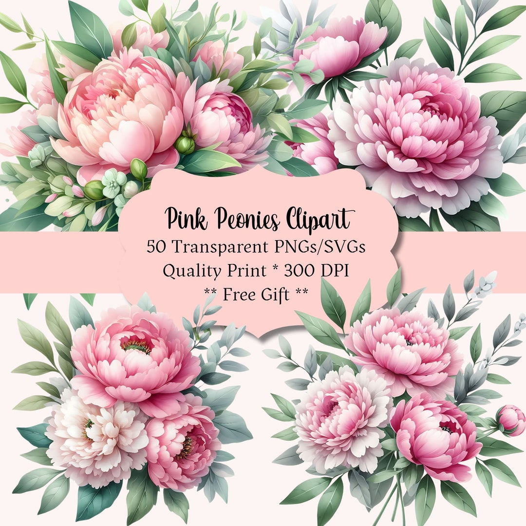 Pink Peonies Clipart Transparent PNG SVG Pink Peonies Flower Digital ...