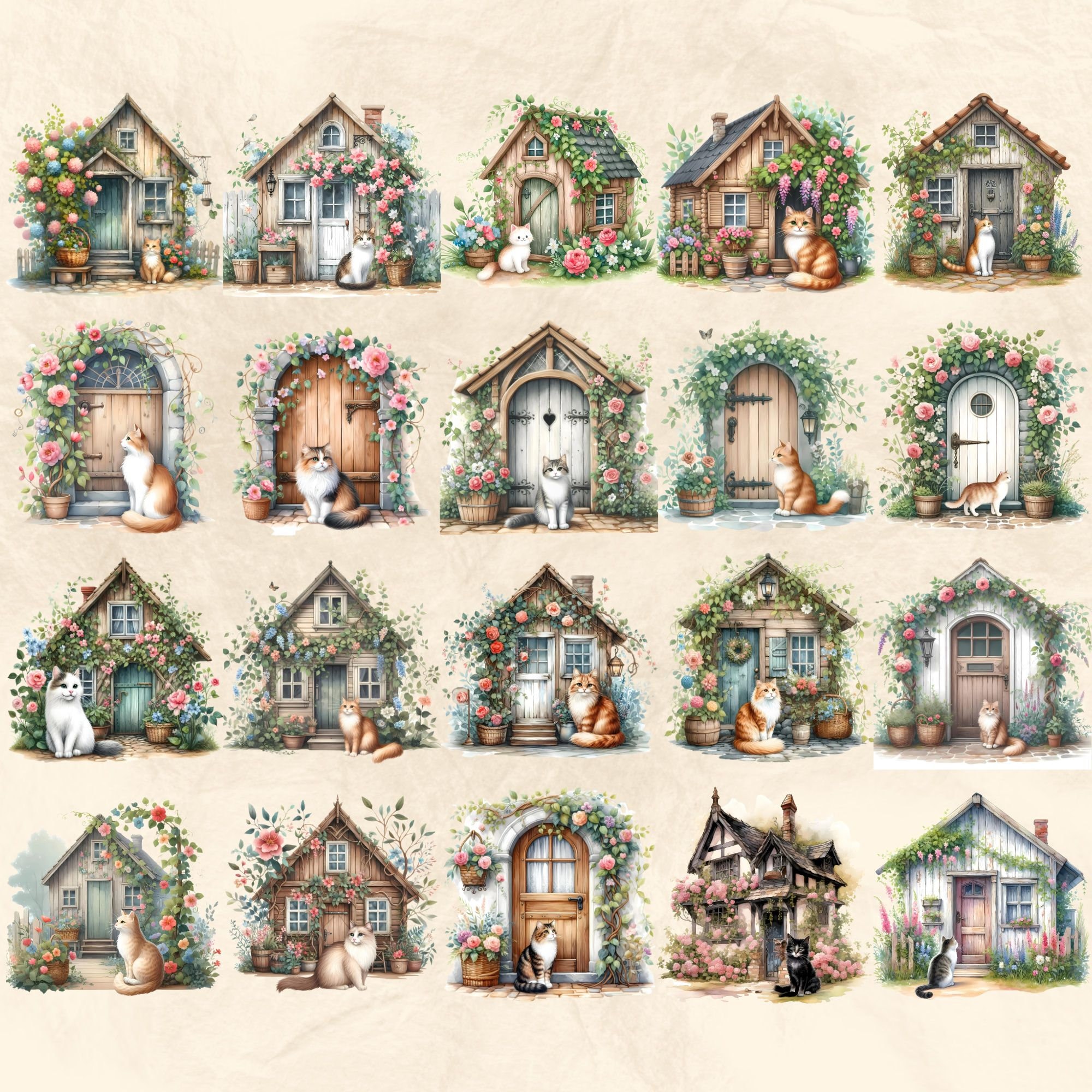 Watercolor Cats Clipart Digital Art Prints Cottagecore Cat Lover PNG ...