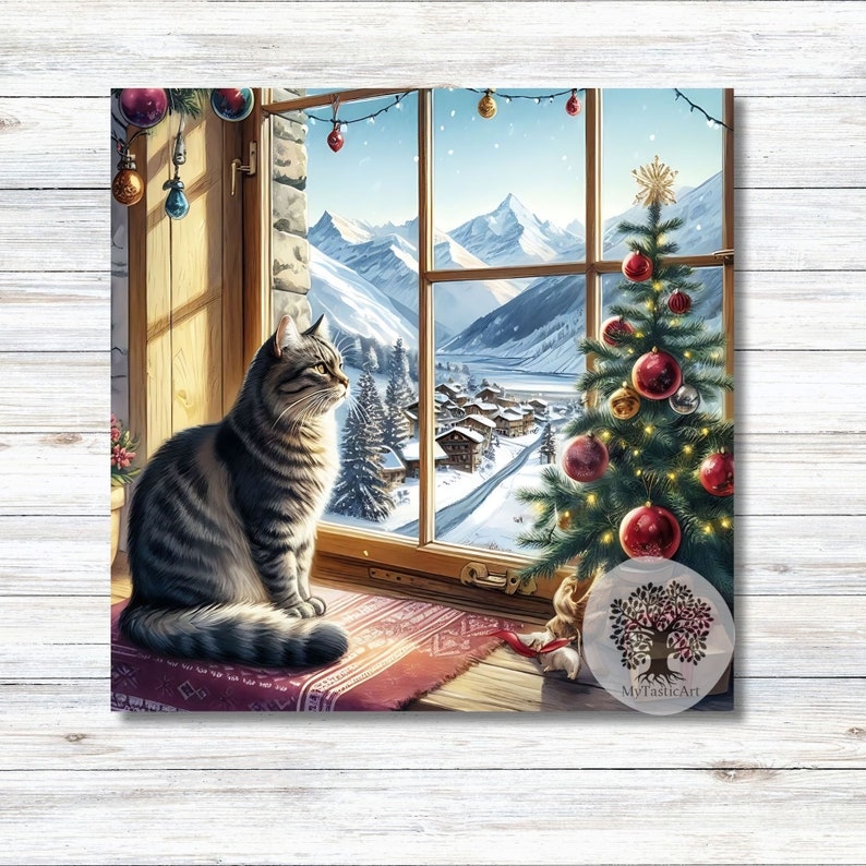 Watercolor Cat Digital Paper Art Prints Cats by the Window Winter ...