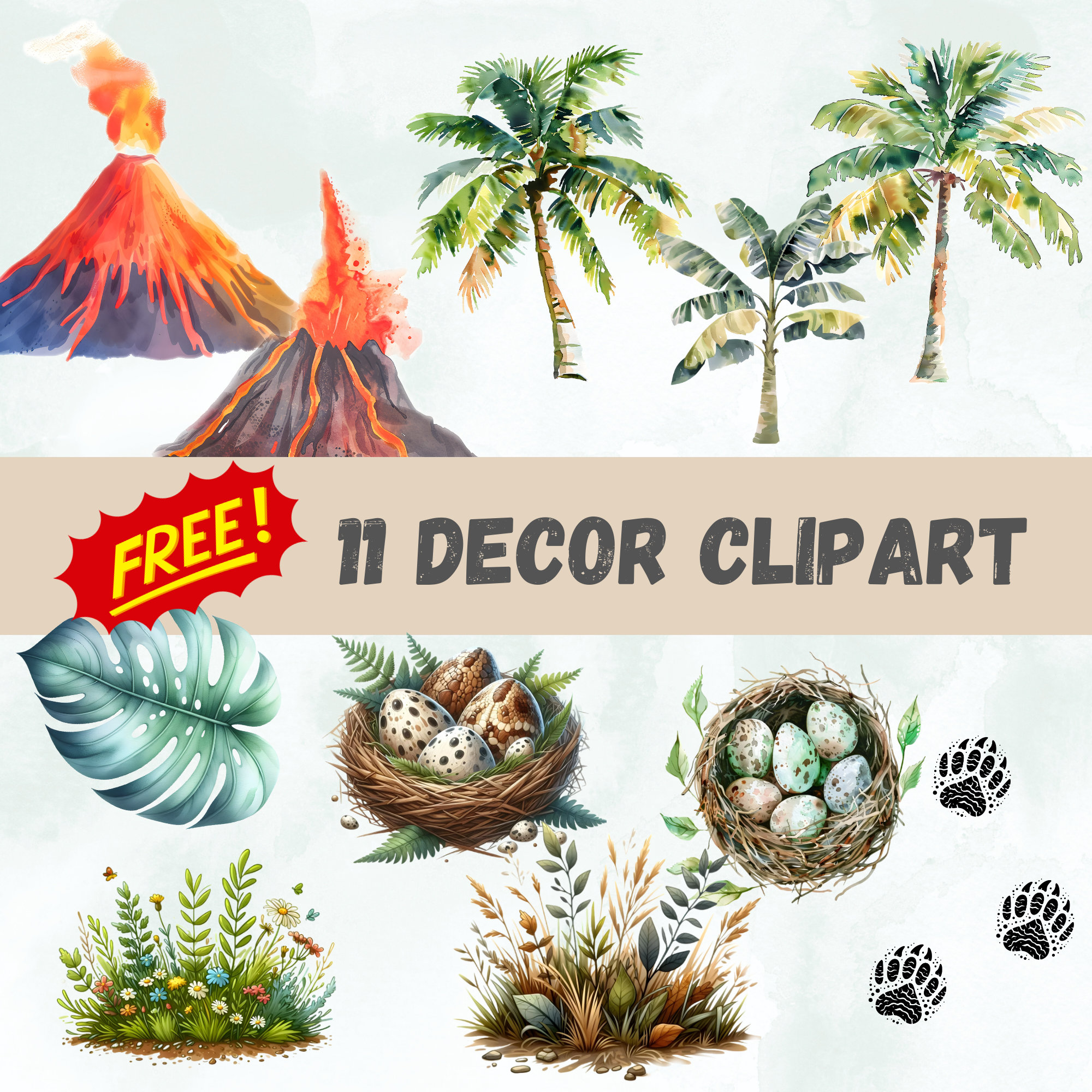 Watercolor Happy Dinosaur Clipart Bundle Cute Cartoon Dino Clip Art SVG ...