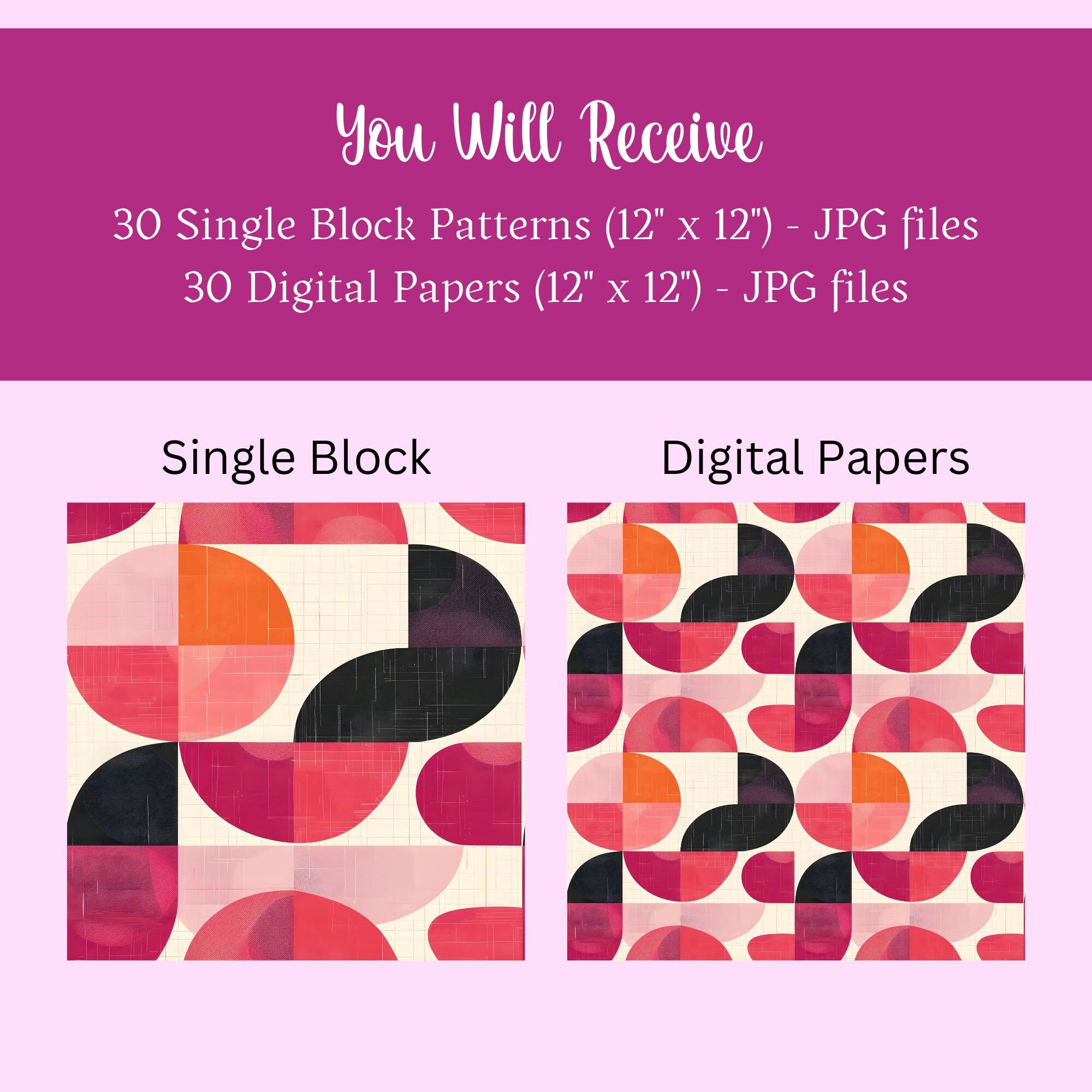 Retro Seamless Patterns Digital Paper Pink Magenta Patterns Instant ...