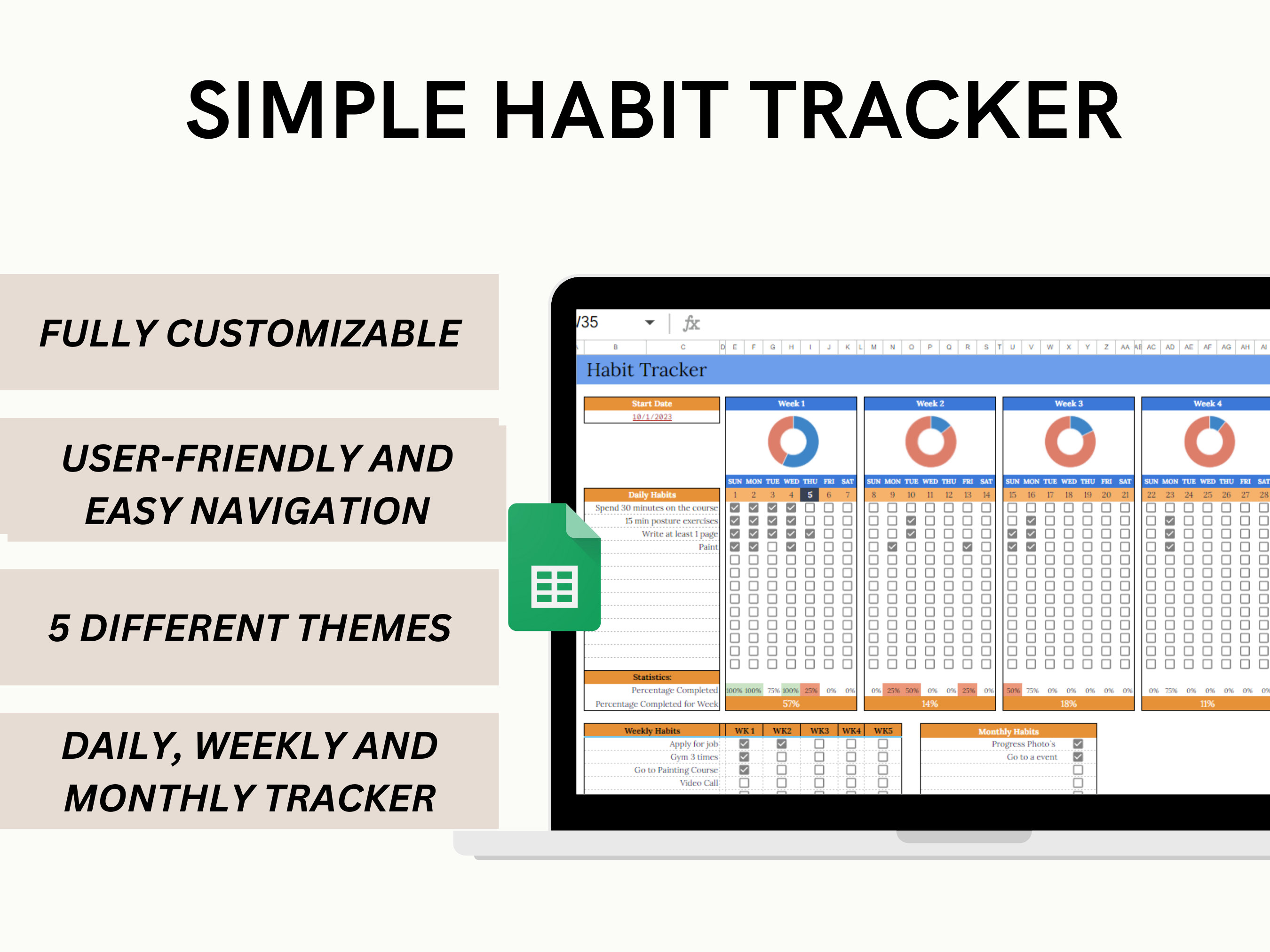 Google Sheets Habit Tracker Spreadsheet Template, Daily Weekly and ...