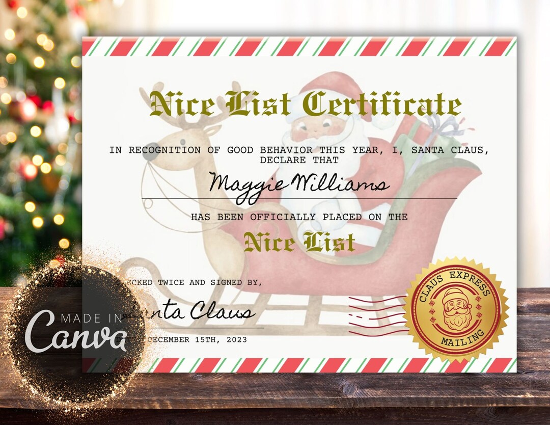 Editable Santa Nice List Certificate Template (digital Download) - Etsy