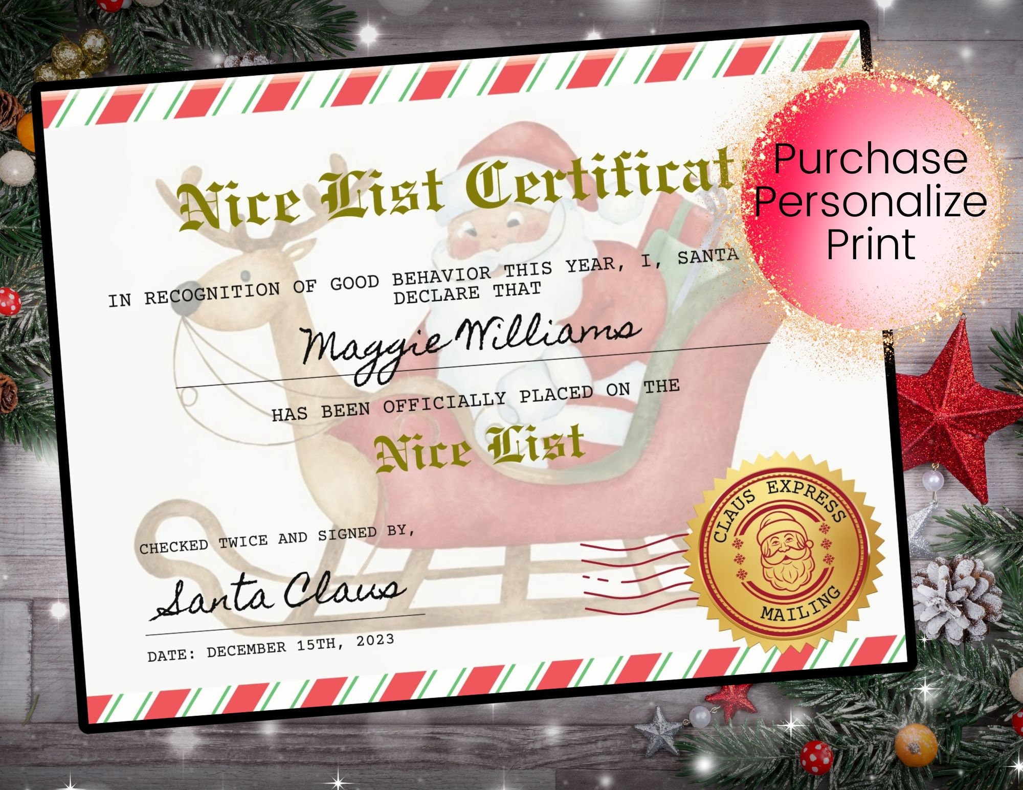 Editable Santa Claus Official Nice List Certificate - Etsy