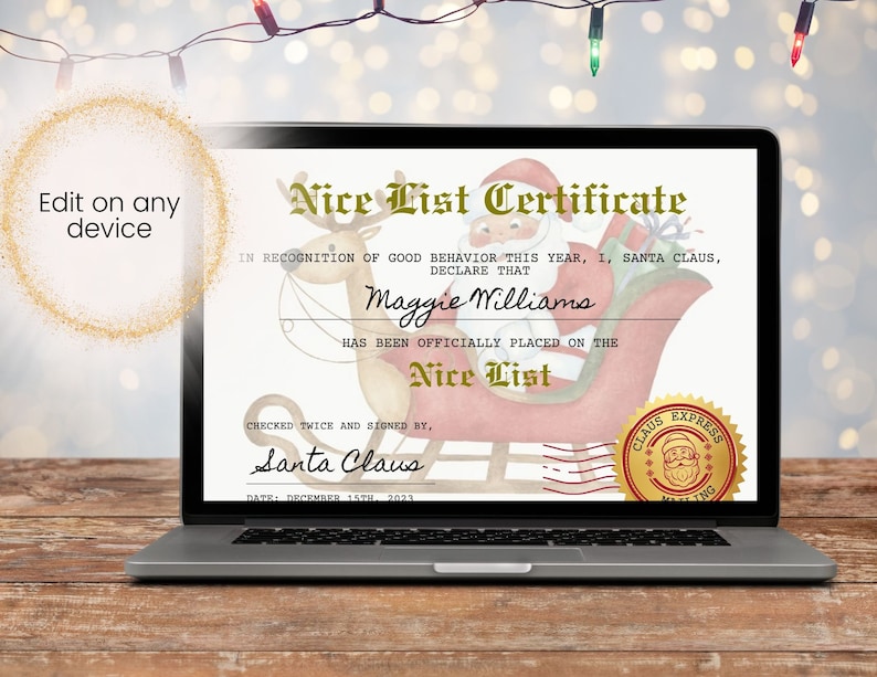 Editable Santa Claus Official Nice List Certificate - Etsy