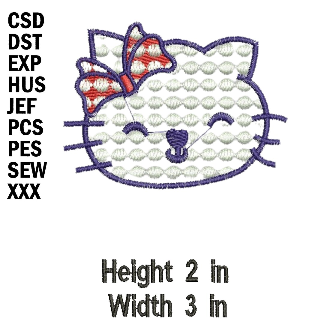 Embroidery Cat Face With Bow Design, Cute Kitten Face for DIY Crafts ...