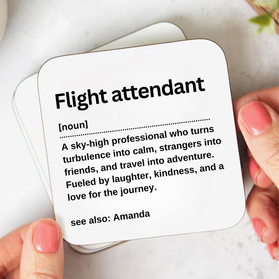 Personalized Flight Attendant Definition Coaster: Custom Aviation Gift ...