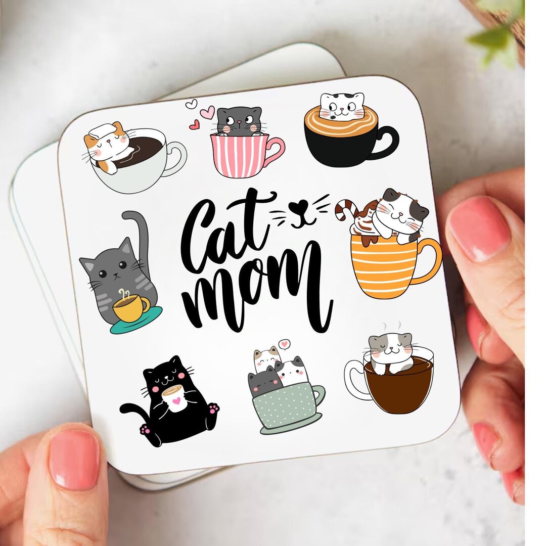 Caffeine Cats Coaster - Cat Mum Coaster - Gift for Cat Lover - Funny ...