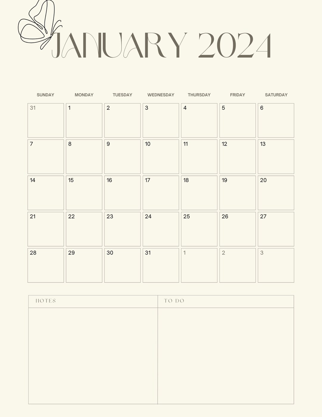 Simple Aesthetic Monthly Calendar 2024 - Etsy