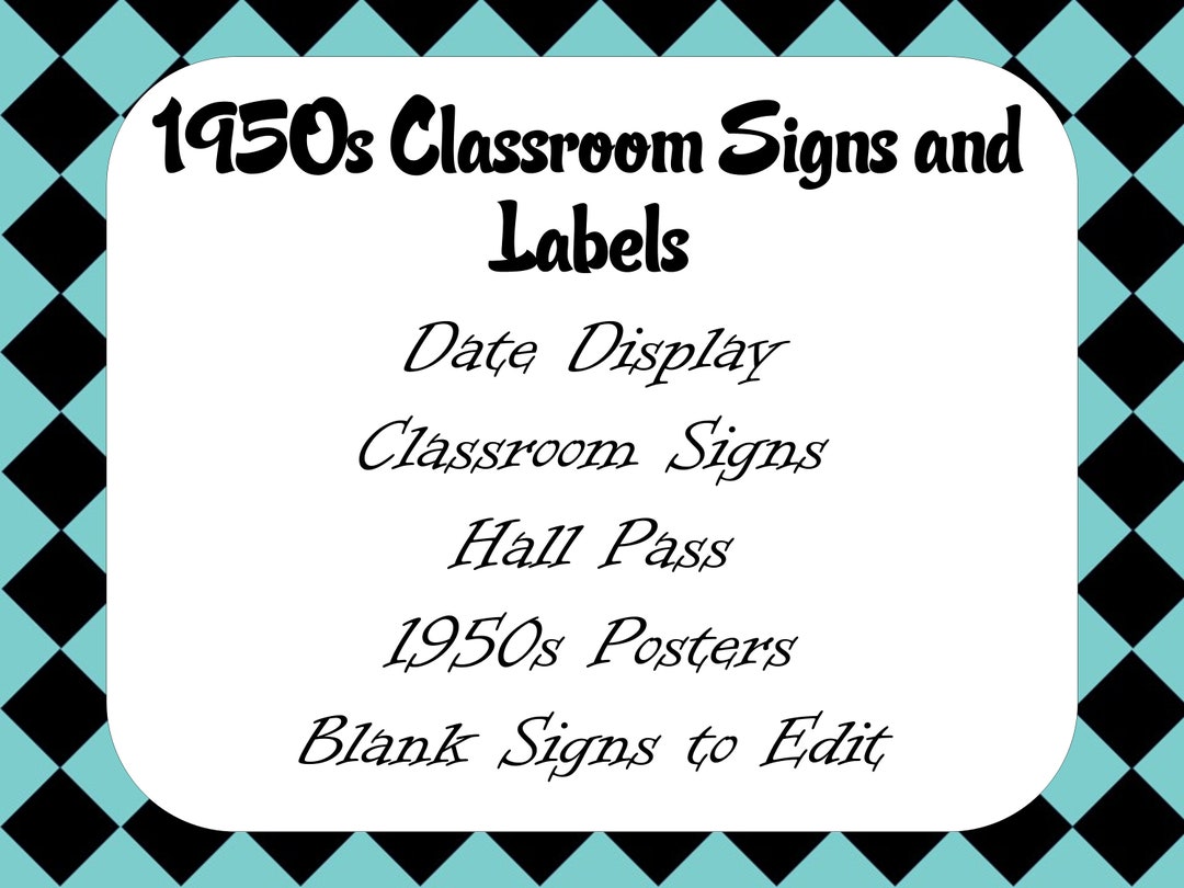 1950s Style Classroom Signs and Labels to Decorate With Posters, Date ...