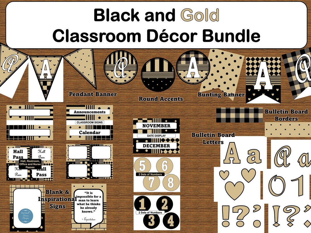 Black and Gold Classroom Decor Bundle: Signs, Banners (digital Download ...