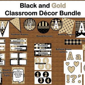 Black and Gold Classroom Decor Bundle: Signs, Banners (digital Download ...