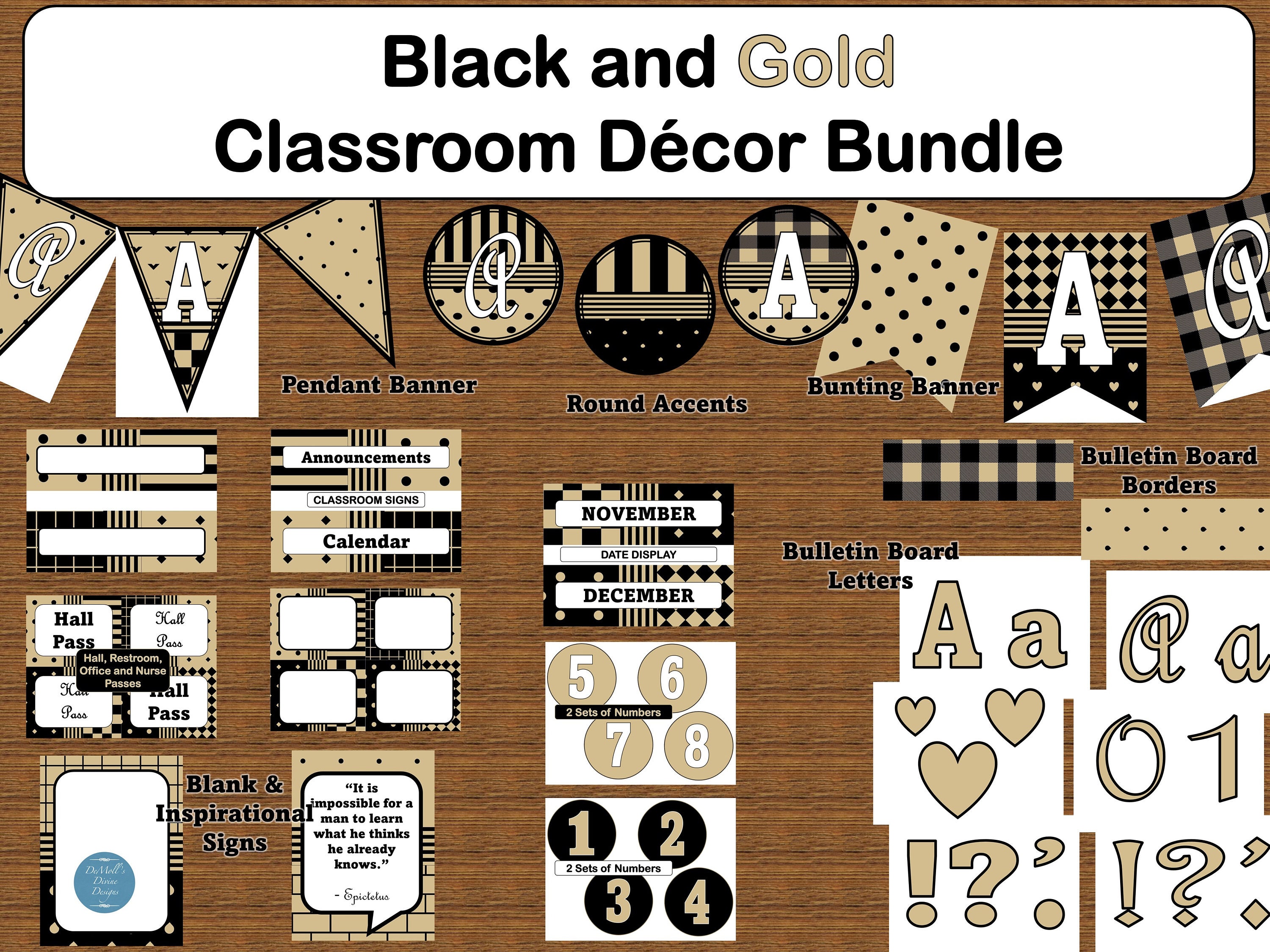 Black and Gold Classroom Decor Bundle: Signs, Banners (digital Download ...