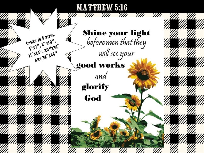 Printable Matthew 5:16 Wall Art With Sunflowers- Beautiful and ...